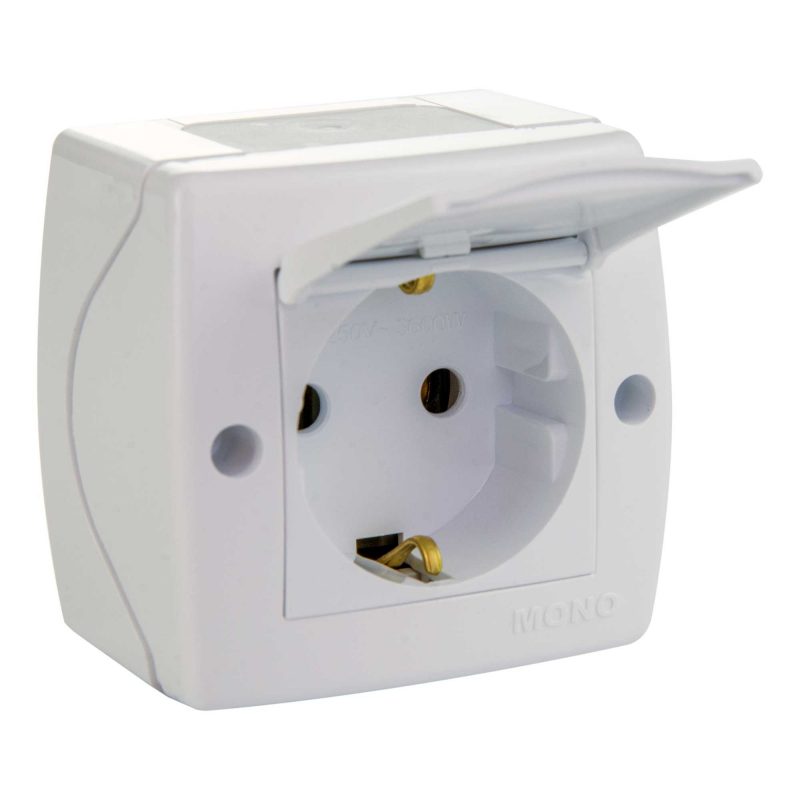 Priza simpla cu capac, OCTANS, aparent/PT, alb - Lohuis